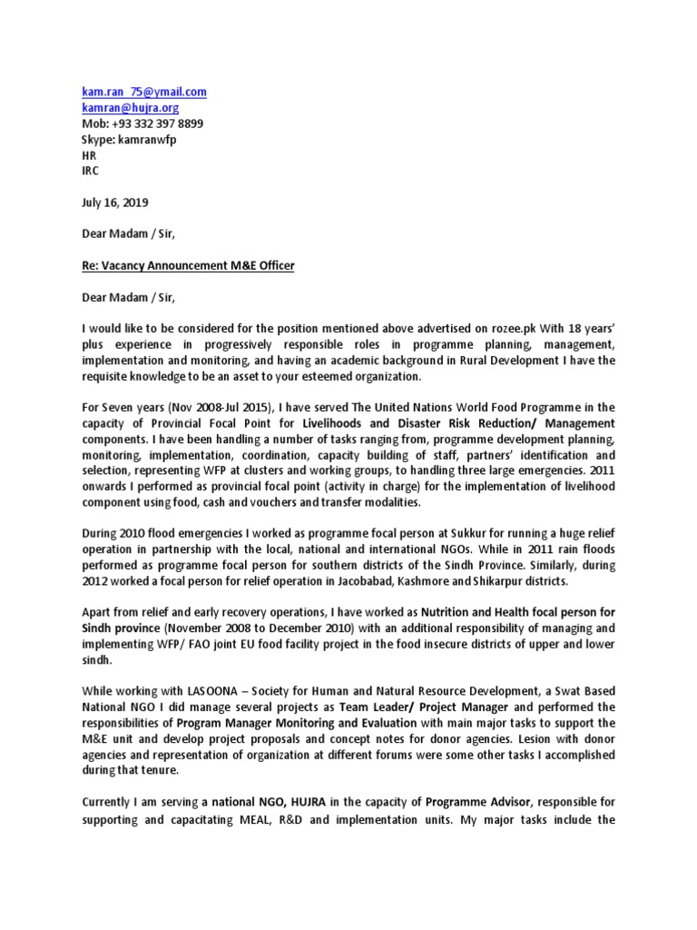 Covering Letter | PDF | World Food Programme | Conservation Biology