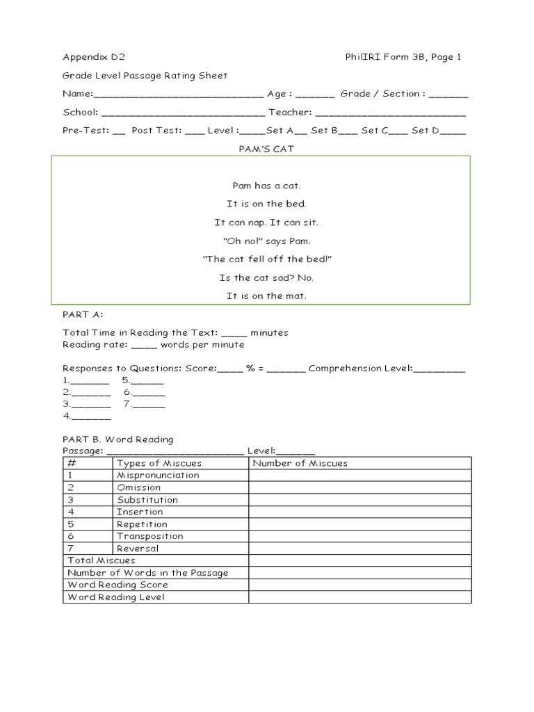 Set A Grade Level Passage Rating Sheet (Appendix D2) | PDF | Chocolate ...
