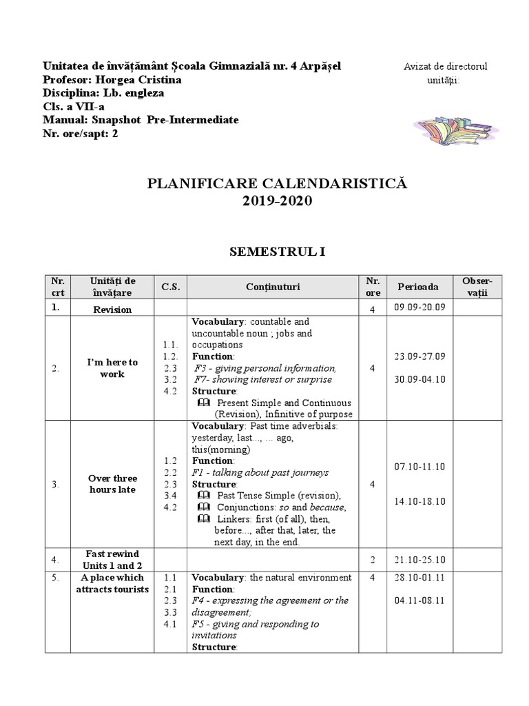 Planificare Snapshot Pre Intermediate Clasa A VII-A | PDF | Semiotics | Linguistic Morphology