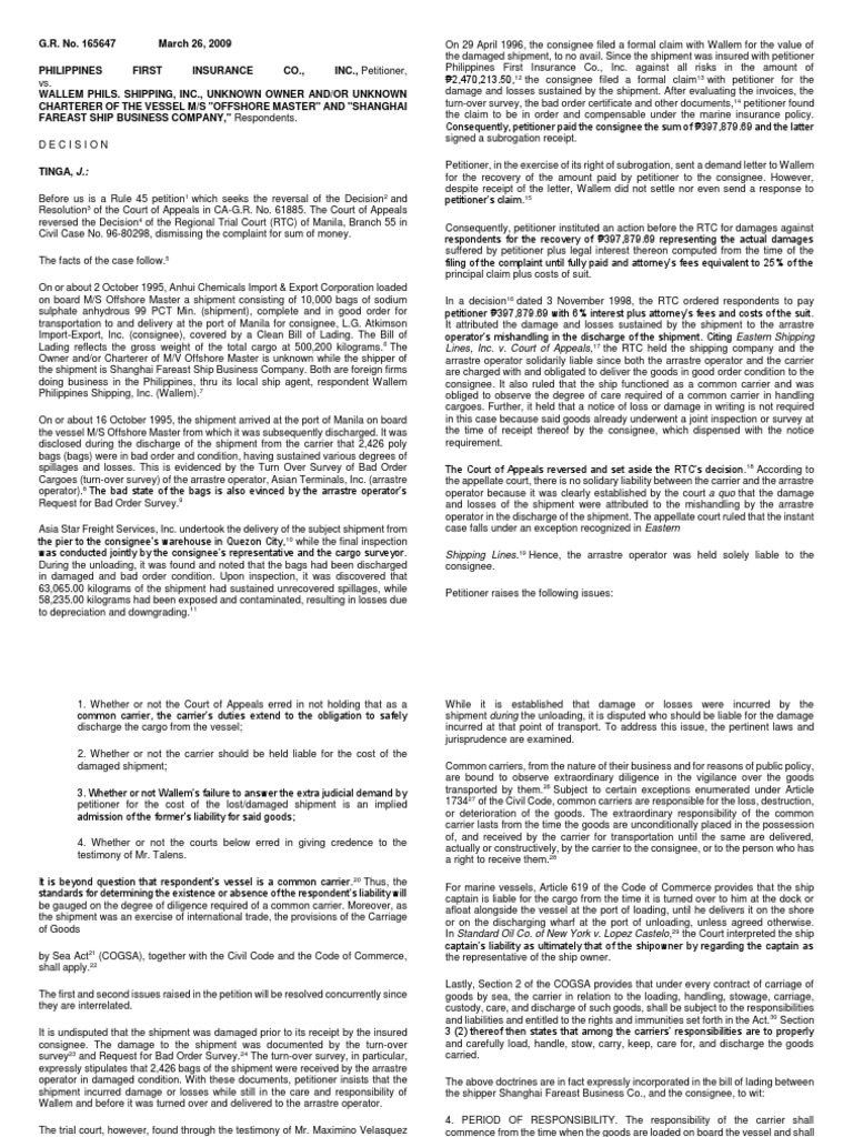 (d8) Philippines First Insurance Co., Inc. Vs Wallem Phils. Shipping ...