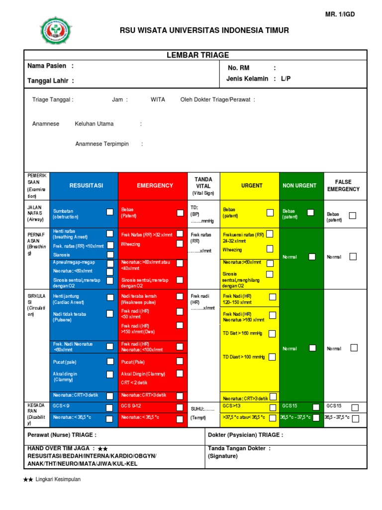 Triage Form for Emergency Patients | PDF