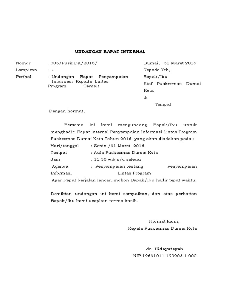 Contoh Undangan Rapat Internal | PDF