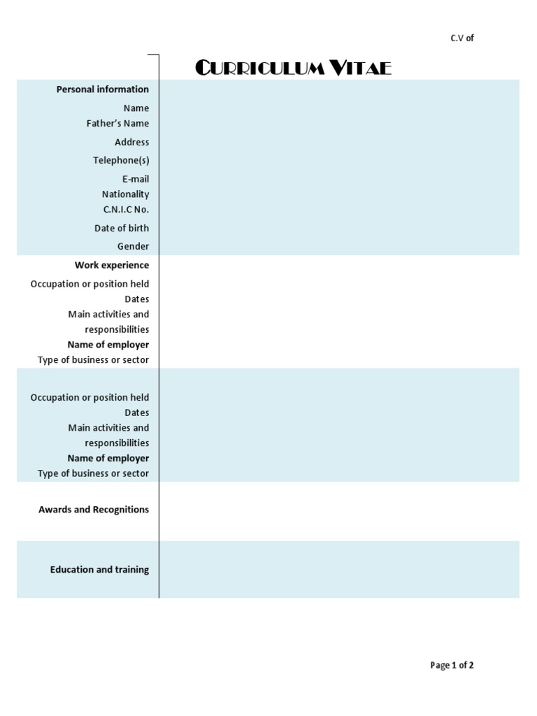 Curriculum Vitae Format | PDF