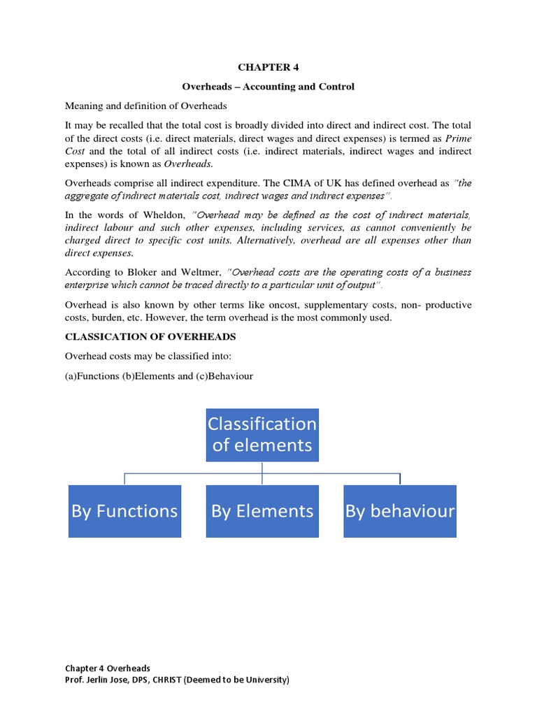 Classification of Elements: Overheads - Accounting and Control | PDF ...