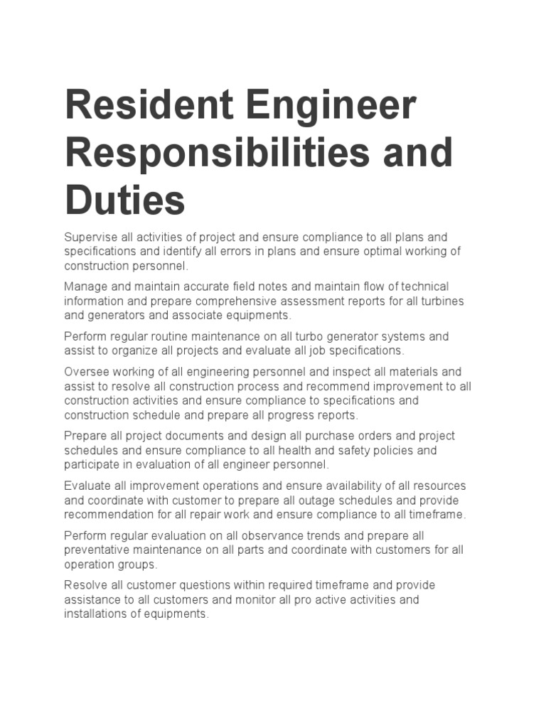 Resident Engineer Responsibilities and Duties | PDF