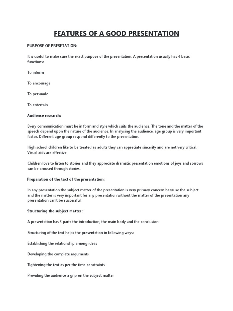 Features of A Good Presentation | PDF | Steve Jobs | Communication