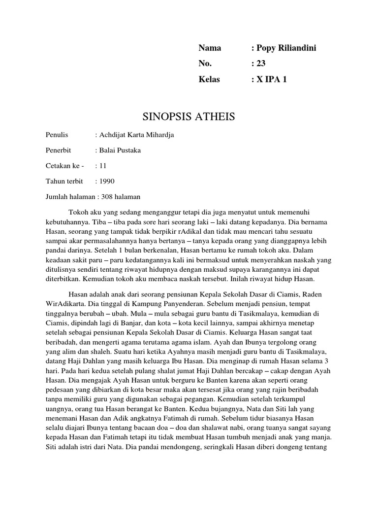 Sinopsis Novel Atheis | PDF | Agama & Spiritualitas | Fiksi Misteri, Thriller, & Kejahatan