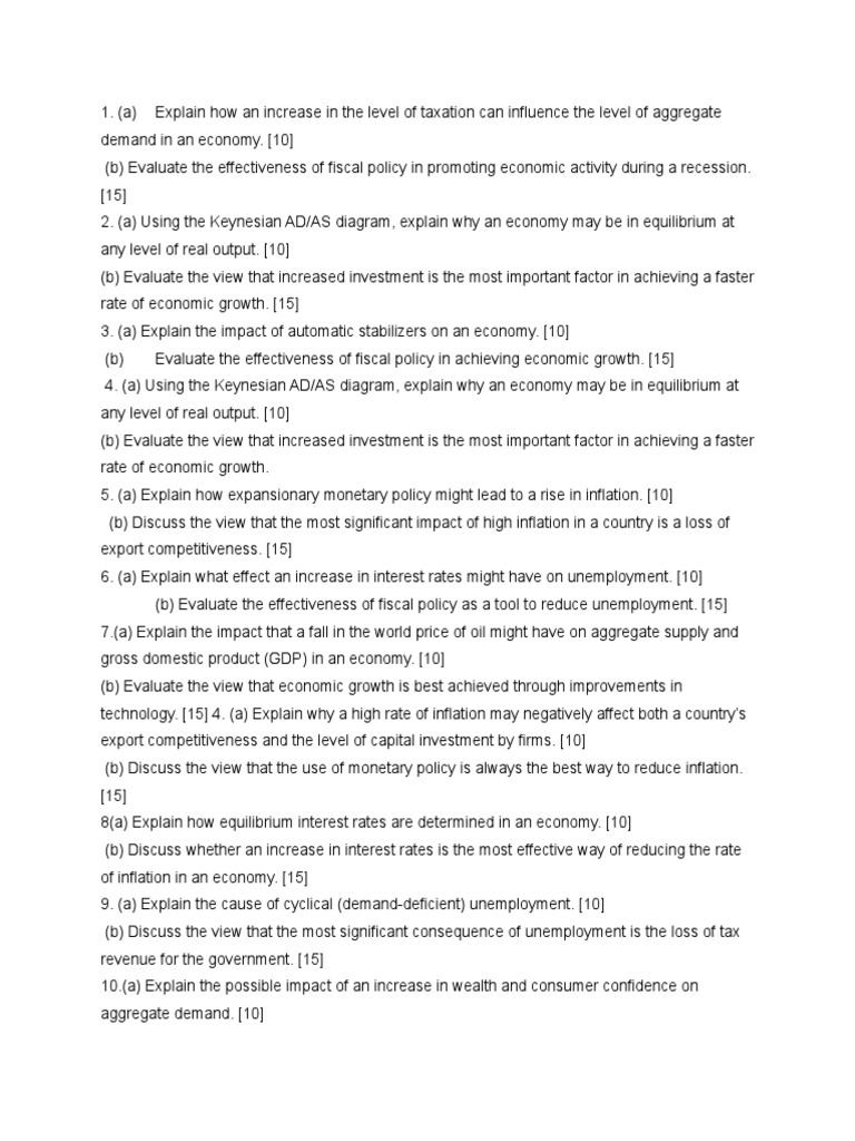 Economics Paper 1 - Macroecomics - Question | PDF | Fiscal Policy ...