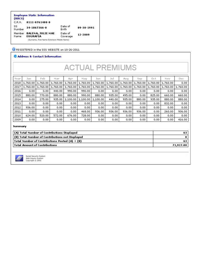 Actual Premiums: Employee Static Information (RRCS) | PDF | Business