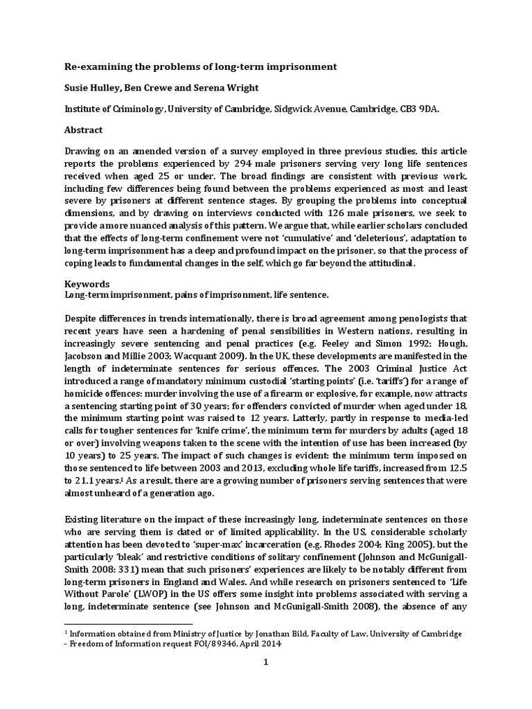 Re-Examining The Problems of Long-Term Imprisonment: Susie Hulley, Ben ...