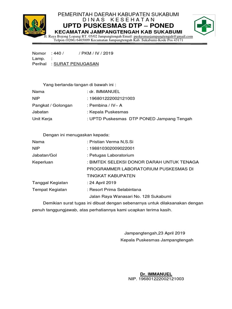 SURAT TUGAS PKM Jampangtengah 2019 | PDF