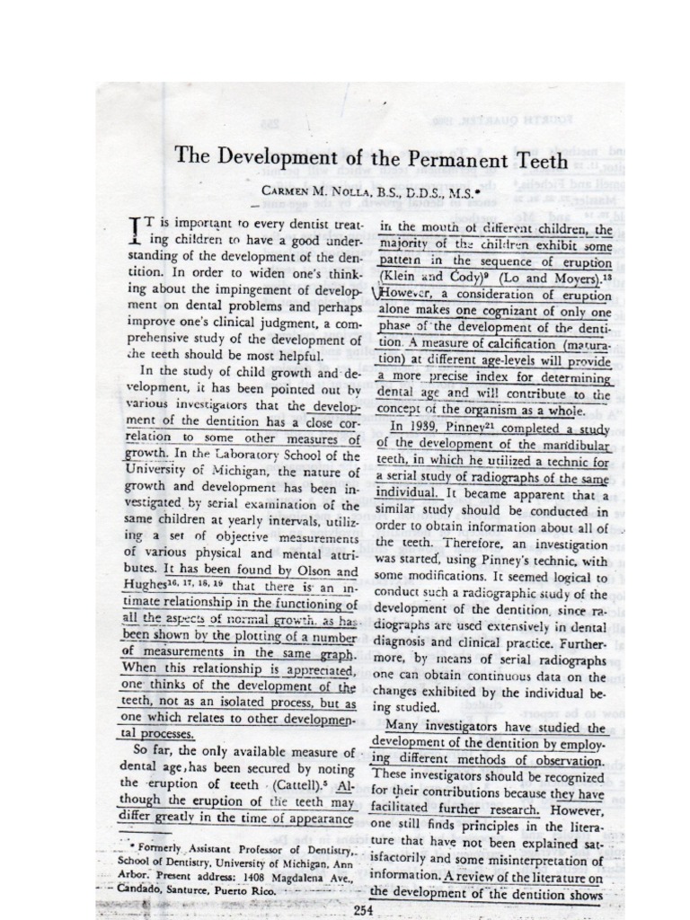 Nolla. C, The Development of The Permanent Teeth, 1960 | PDF