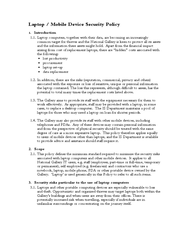 Laptop / Mobile Device Security Policy | PDF | Laptop | Password