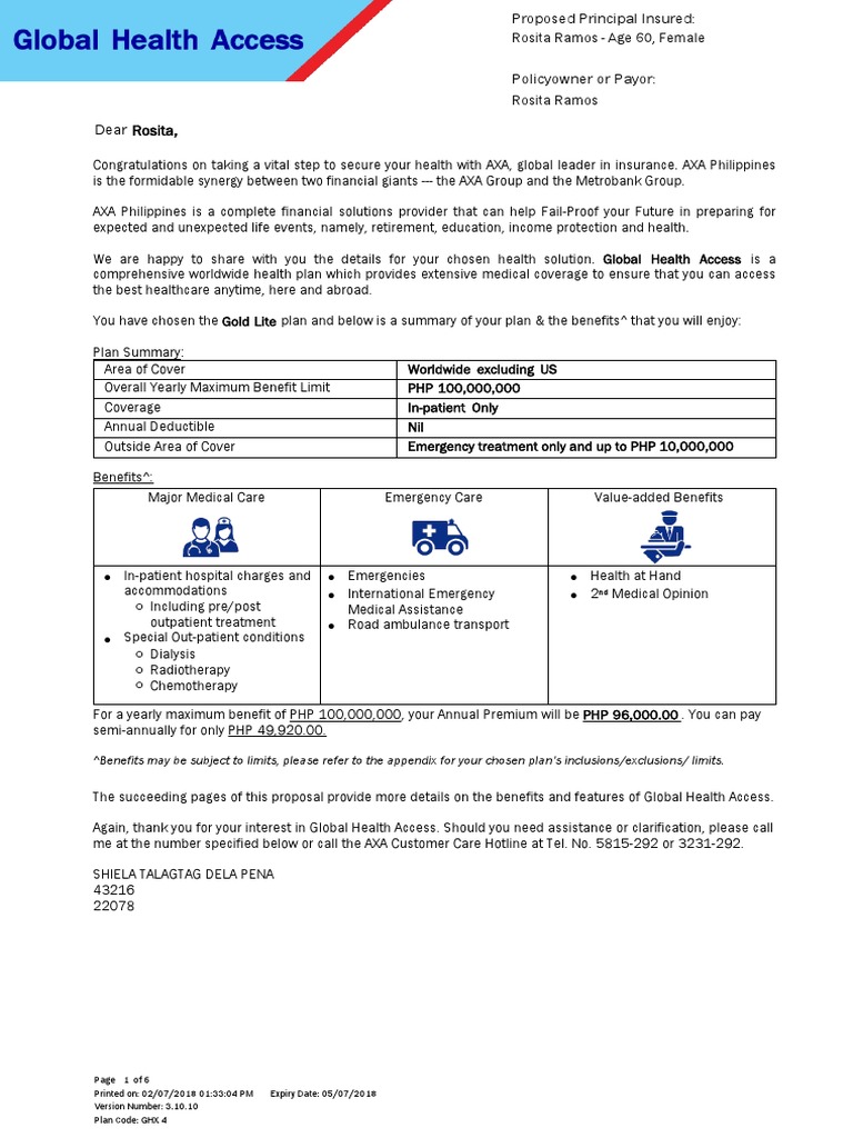 Comprehensive Worldwide Health Insurance Plan Summary and Benefits for ...