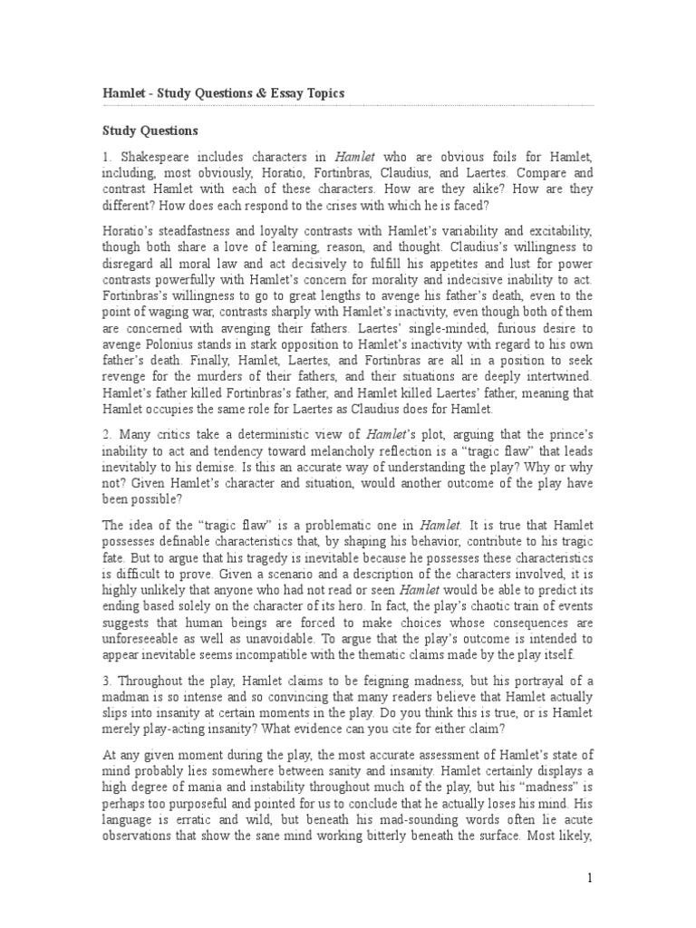 Hamlet - Study Questions & Essay Topics Study Questions | Download Free ...