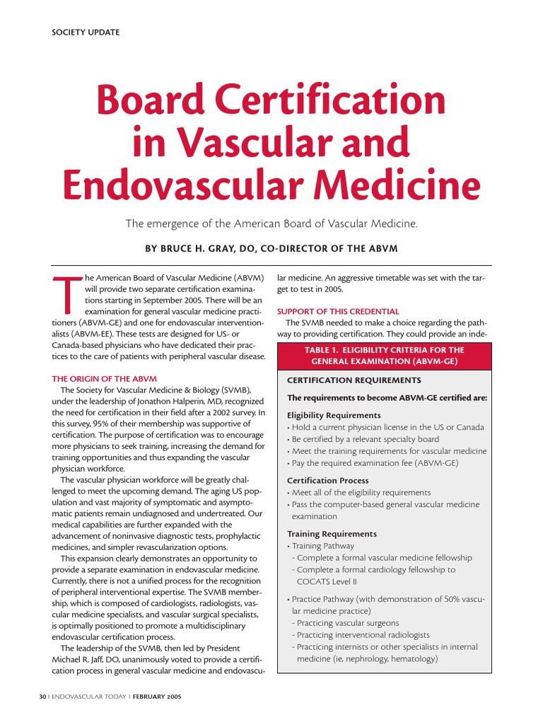 Board Certification in Vascular and Endovascular Medicine | PDF ...