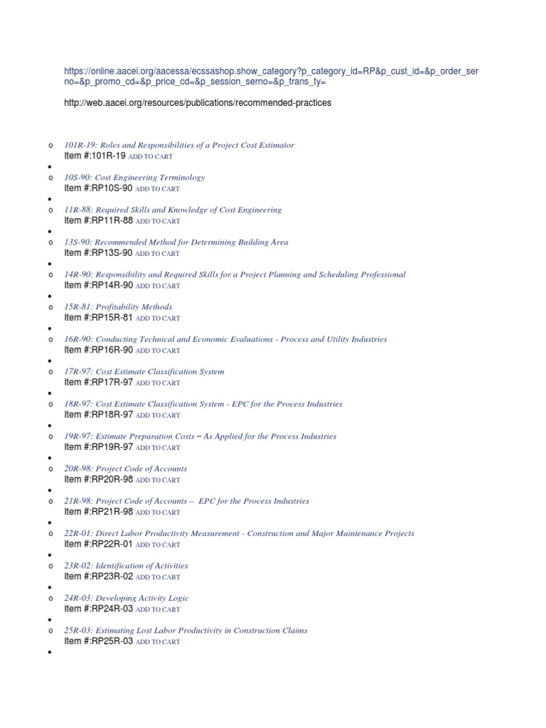 List of AACE Documents | PDF | Risk Management | Engineering