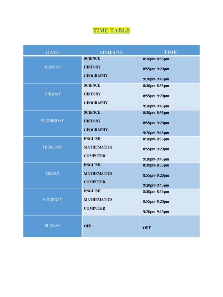 Time Table | PDF