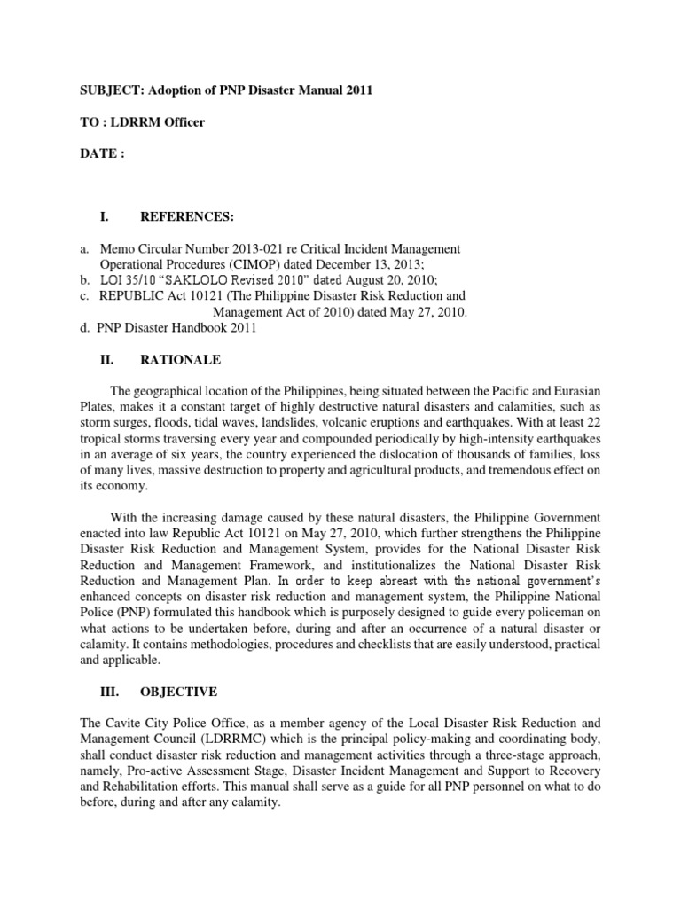 PNP Adoption Re PNP Disaster Manual | PDF | Natural Disasters ...