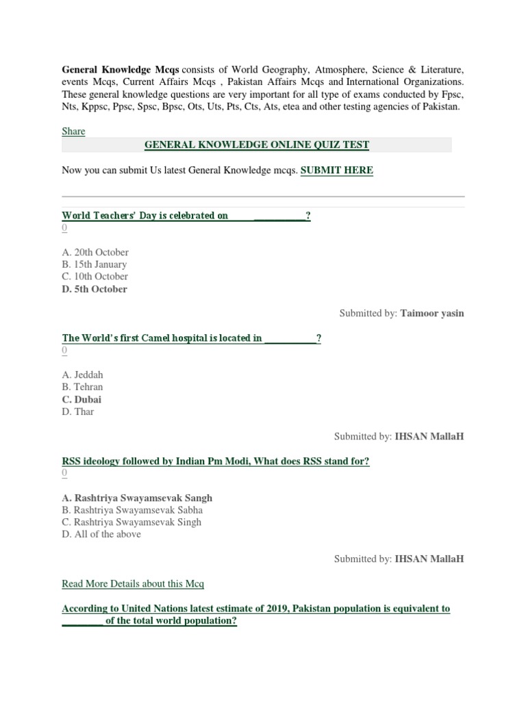 General Knowledge Mcqs | PDF