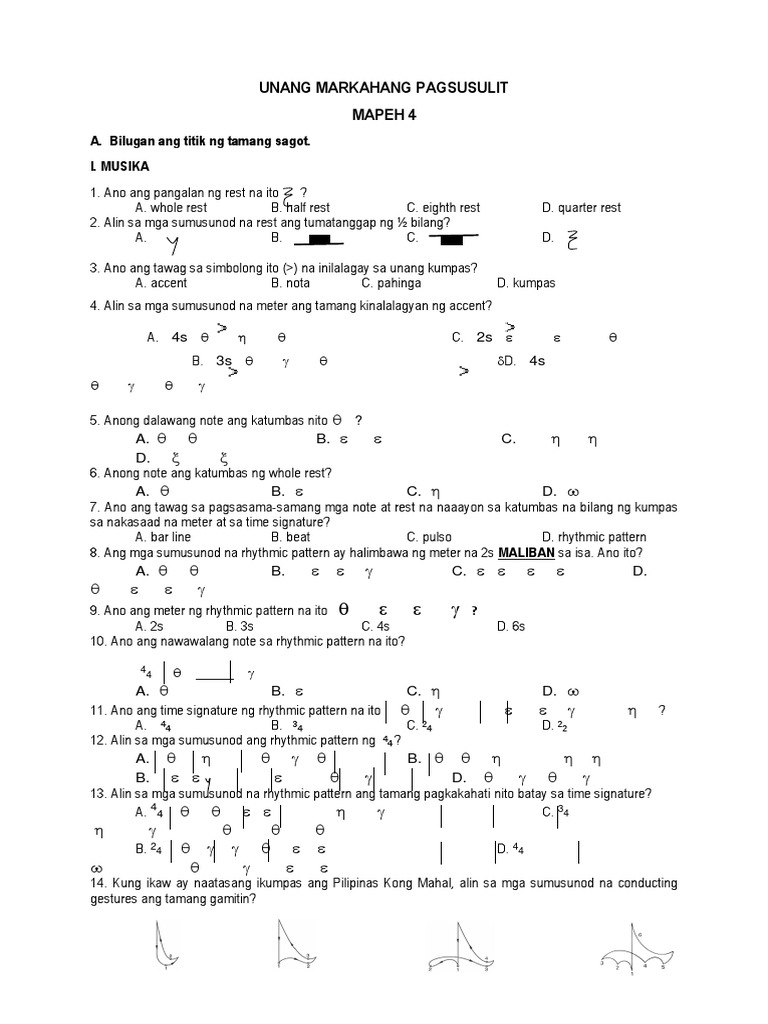 MAPEH 4 First Quarter Assessment | PDF
