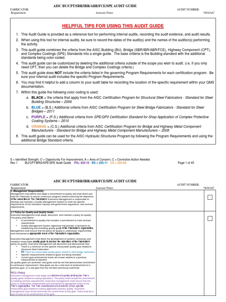 AISC Audit Guide for Fabricators | PDF | Audit | Quality Management System