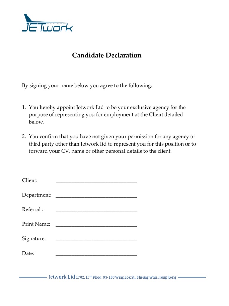 Candidate Declaration: Jetwork LTD | PDF
