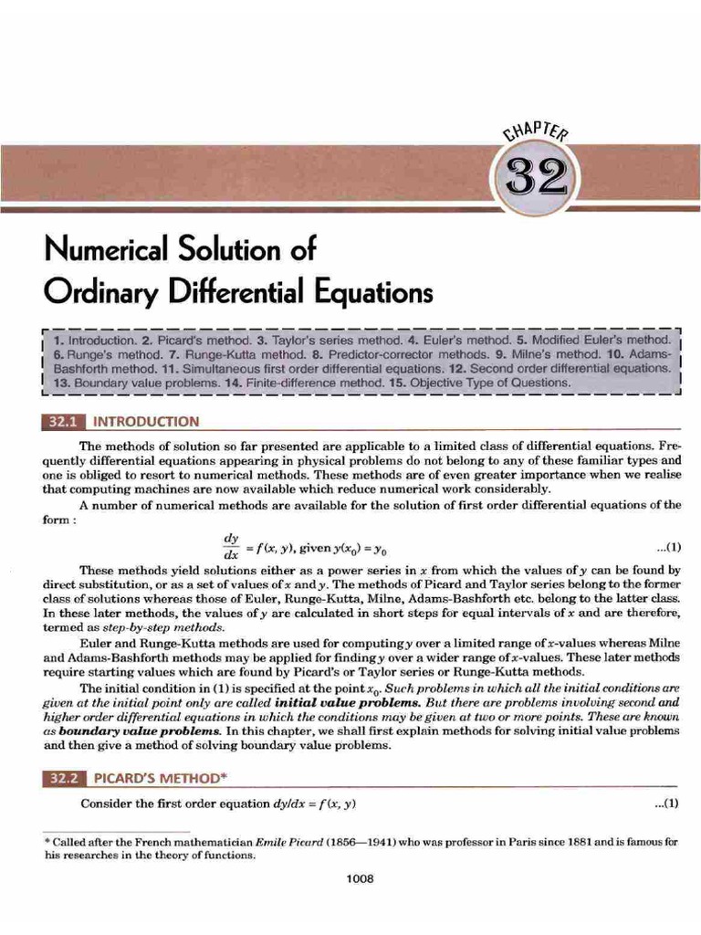 Numerical Solutions of Ordinary Differential Equation PDF | PDF