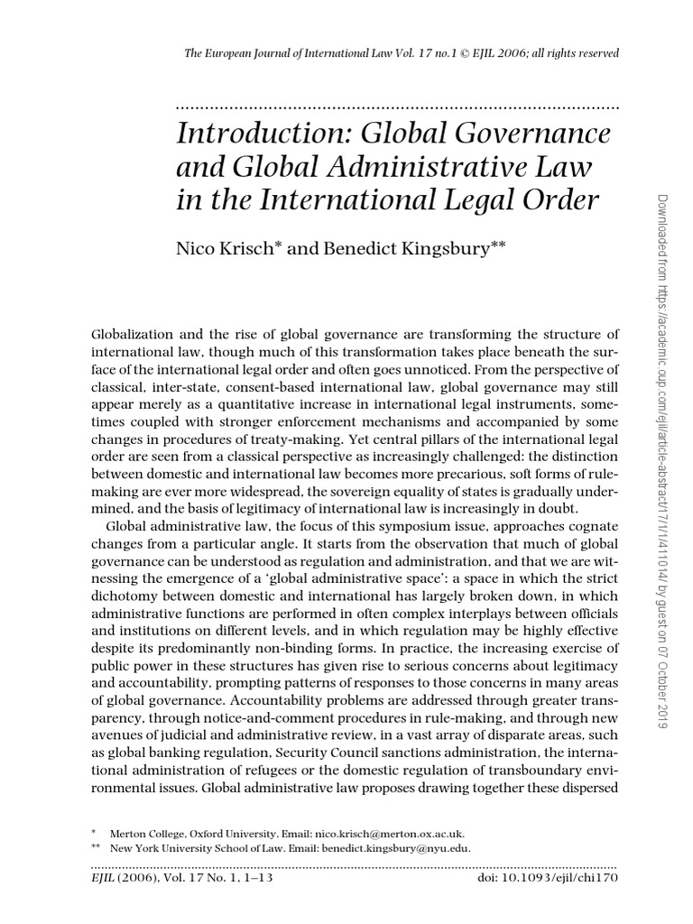 Introduction: Global Governance and Global Administrative Law in The ...