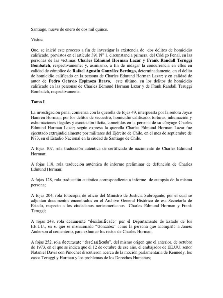 Sentencia Caso Charles Horman y Frank Teruggi | PDF | Gobierno | Policía