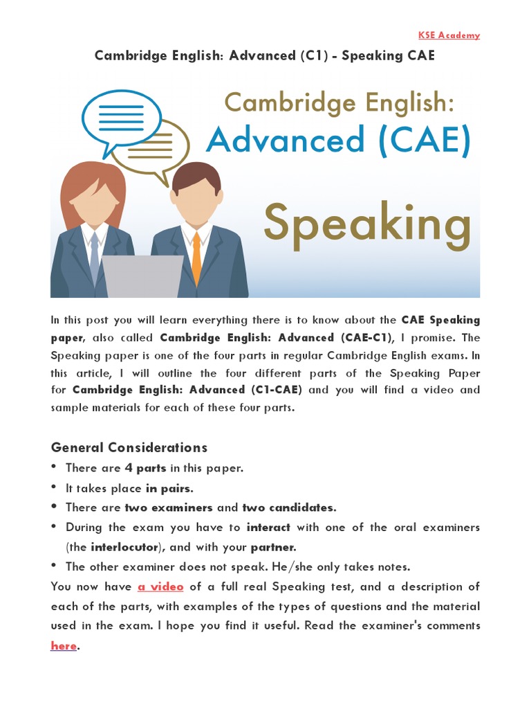 Cambridge English: Advanced (C1) - Speaking CAE | PDF | Psychology ...