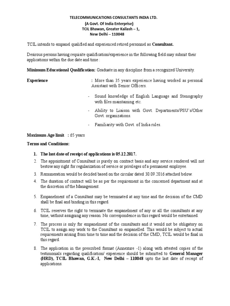 Telecommunications Consultants India Ltd. (A Govt. of India Enterprise ...