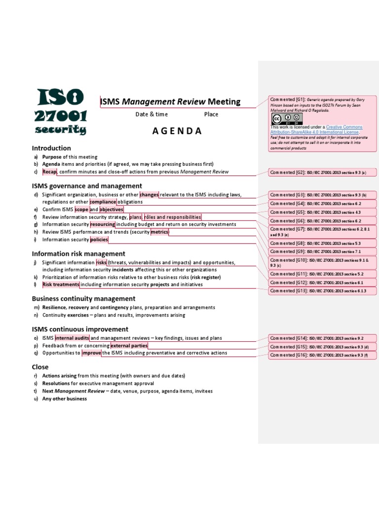 ISO27k ISMS Management Review Meeting Agenda | PDF | Information Security | Business