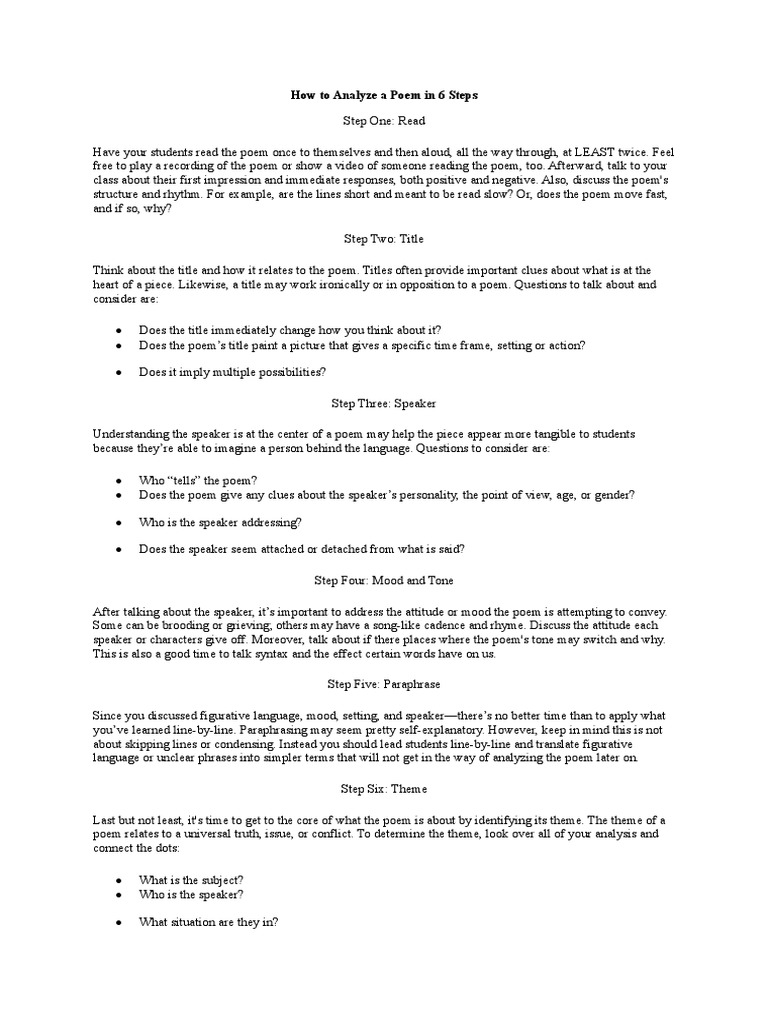 Poem Analysis Guide: 6 Essential Steps | PDF | Poetry