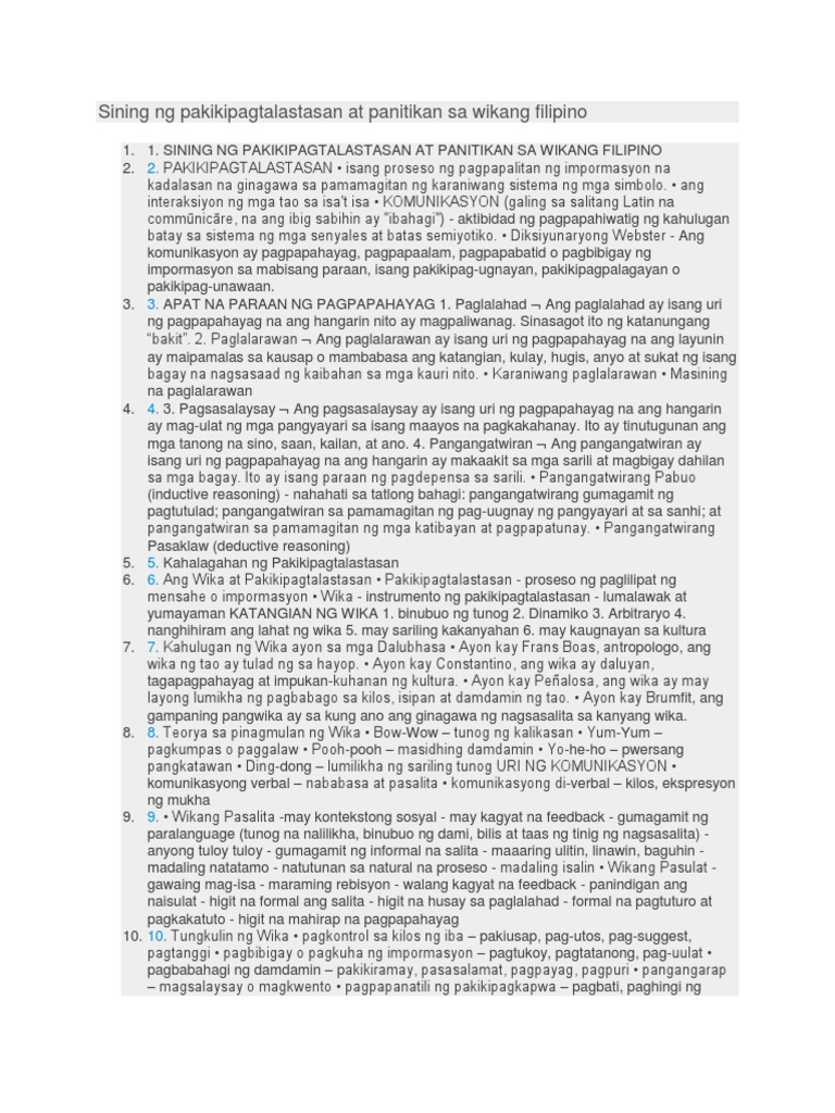 Sining NG Pakikipagtalastasan at Panitikan Sa Wikang Filipino | PDF