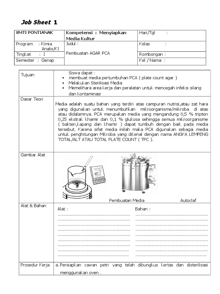Job Sheet 1 Pembuatan Media Pca | PDF