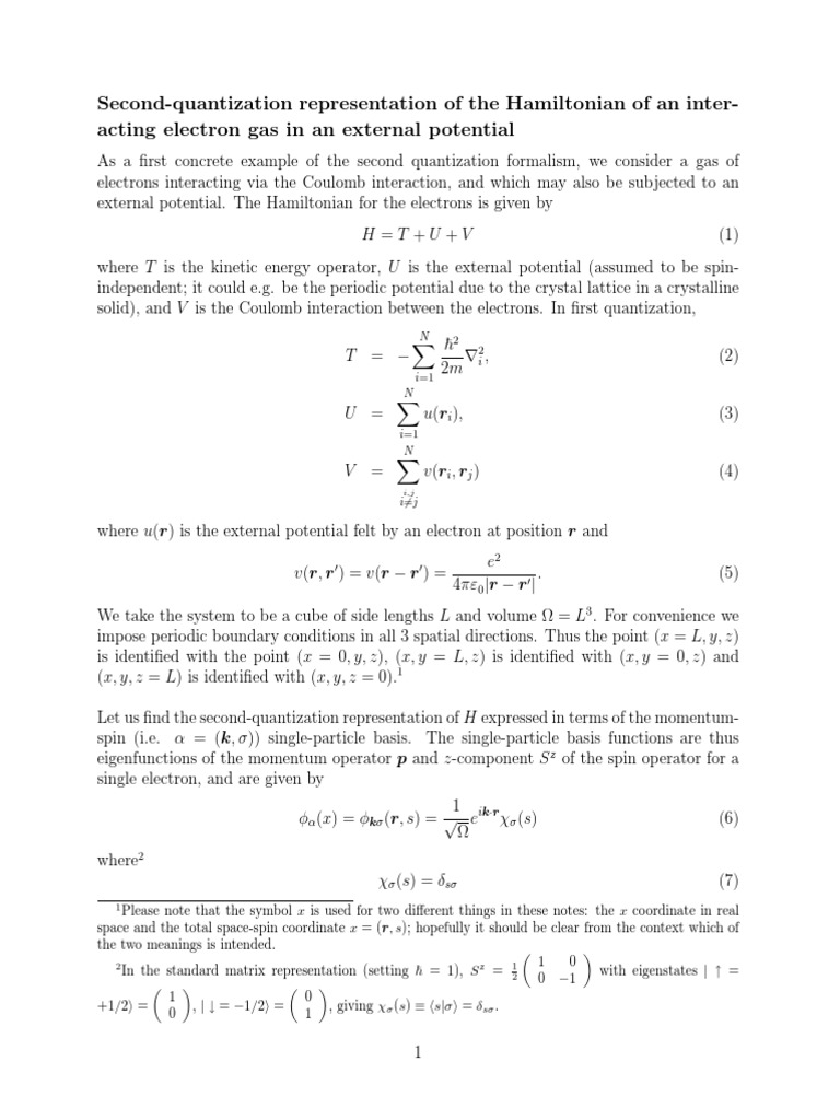 SQ Int El Gas | PDF | Hamiltonian (Quantum Mechanics) | Electron