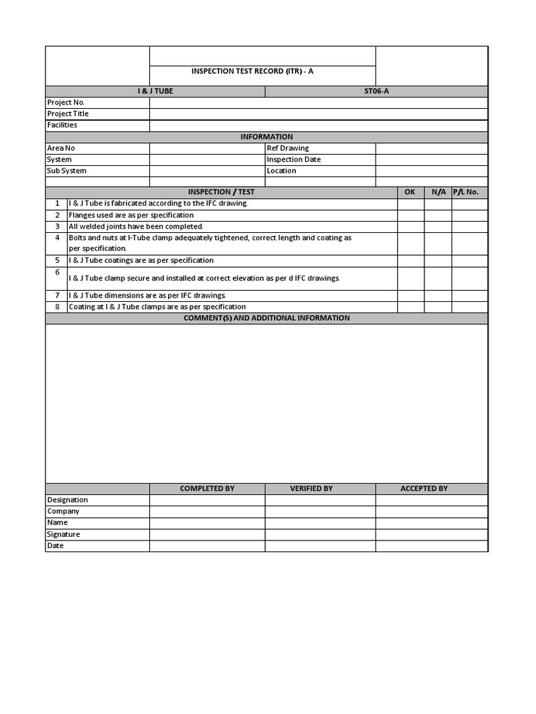 Inspection Test Record (Itr) - A I & J Tube ST06-A | PDF