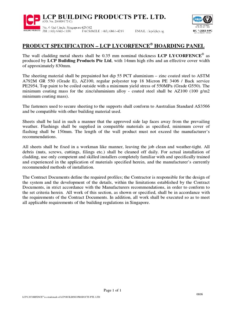 LCP LYCORFENCE Specification | PDF