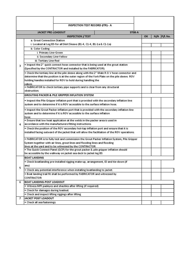 Inspection Test Record (Itr) - A Jacket Pre-Loadout ST08-A Inspection ...