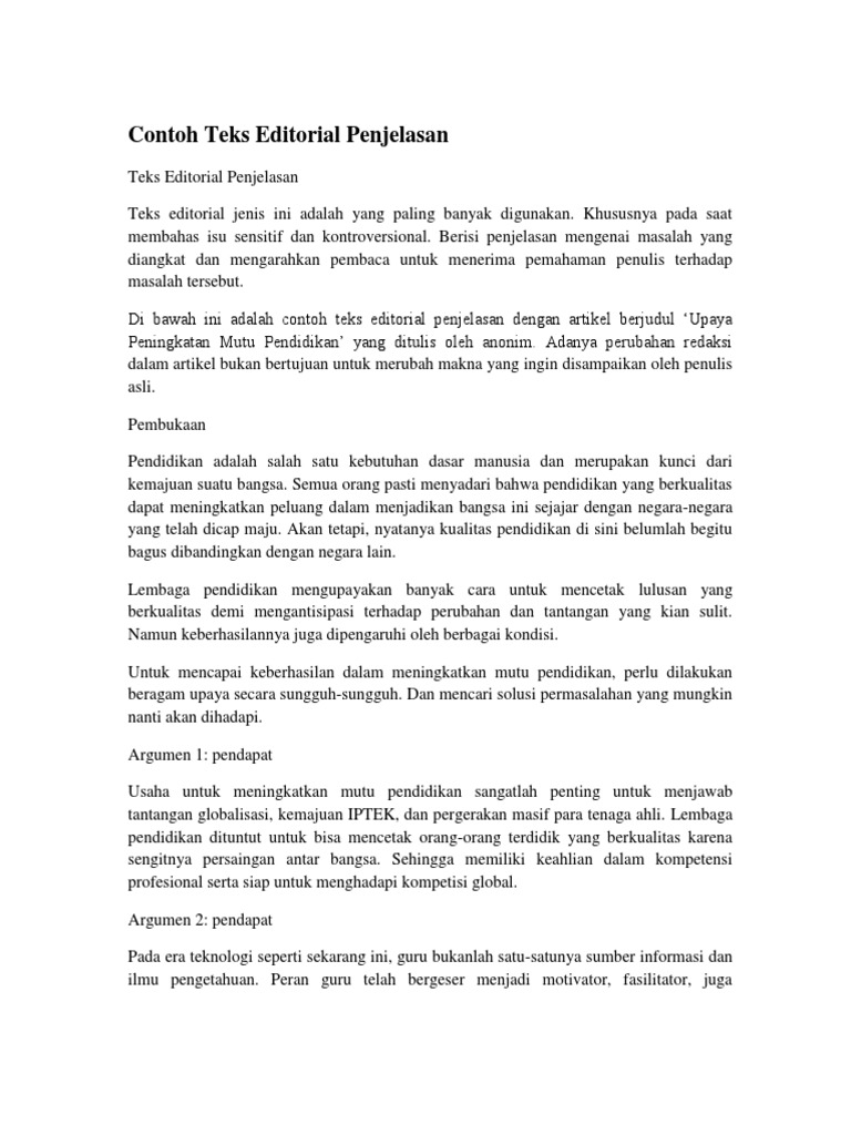 Contoh Teks Editorial Penjelasan | PDF