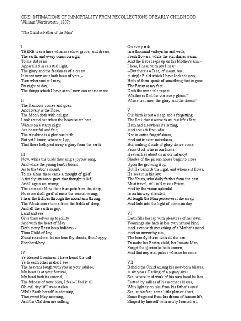 Ode On Intimation of Immortality | PDF