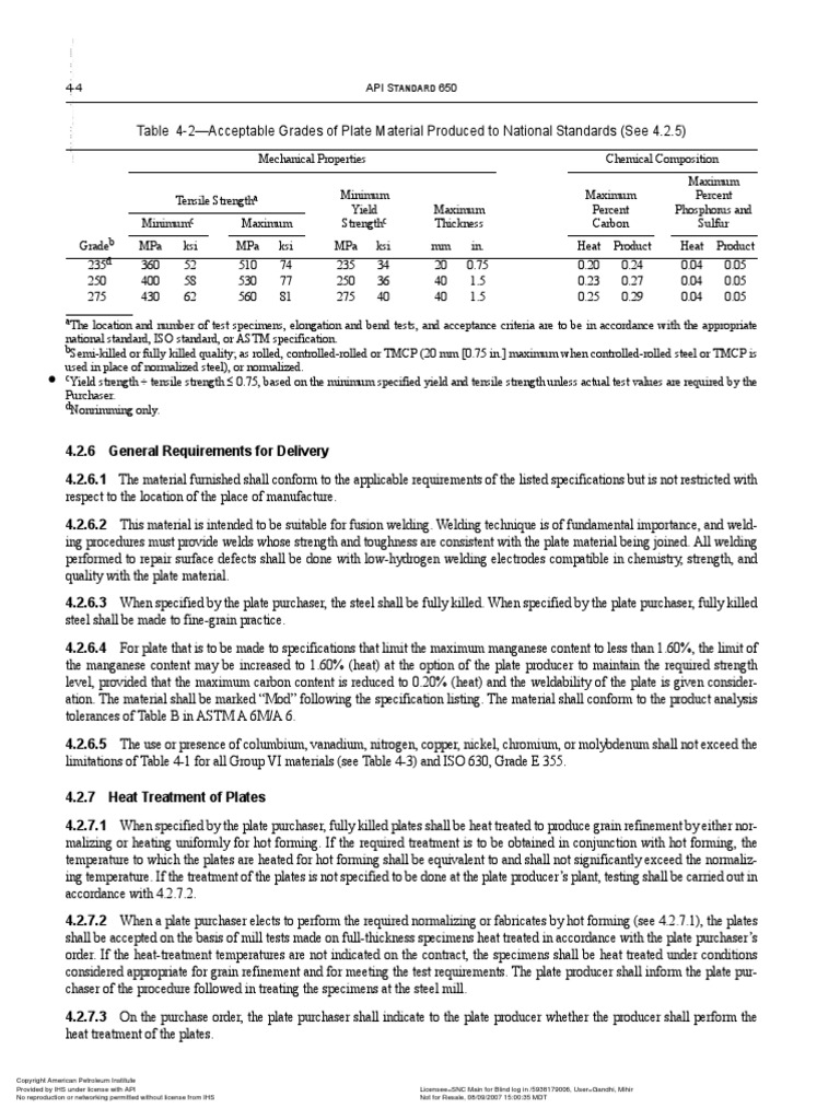 Acceptable Grade of Plate Material (API 650) | PDF | Welding | Construction