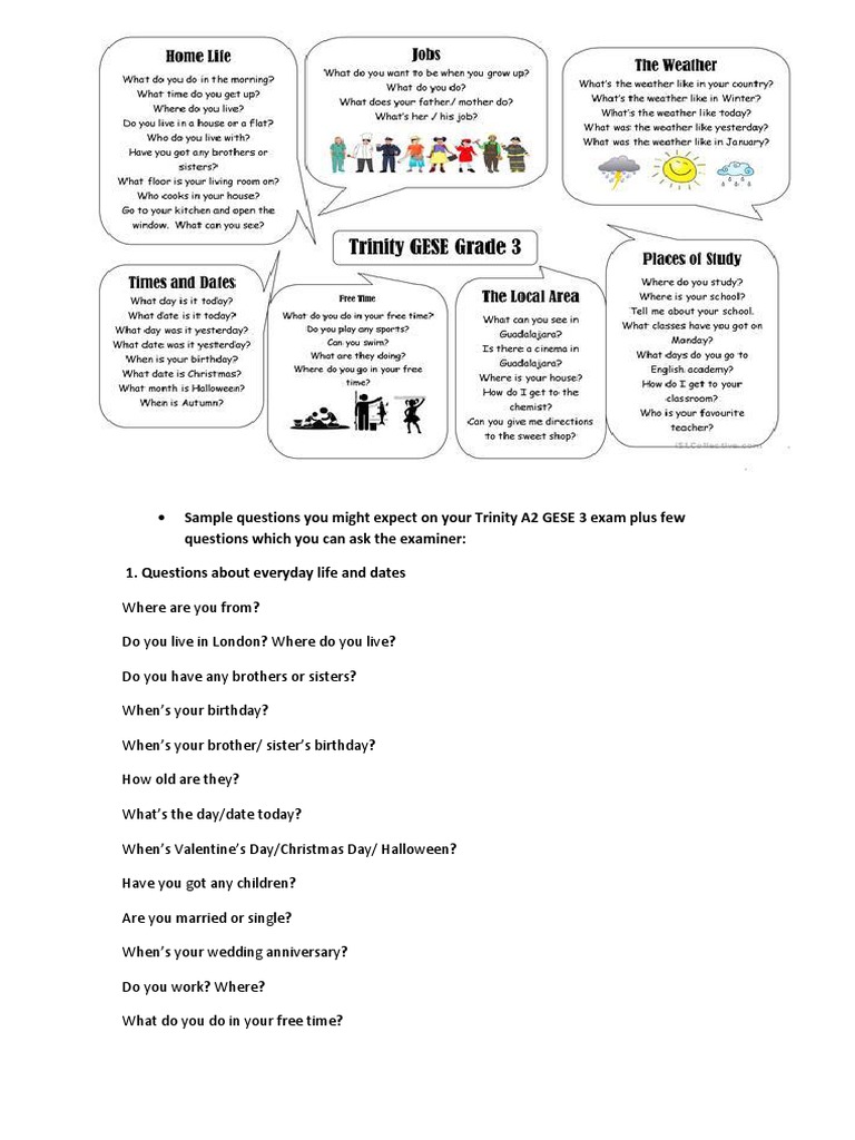 Sample Questions You Might Expect On Your Trinity A2 GESE 3 Exam Plus ...