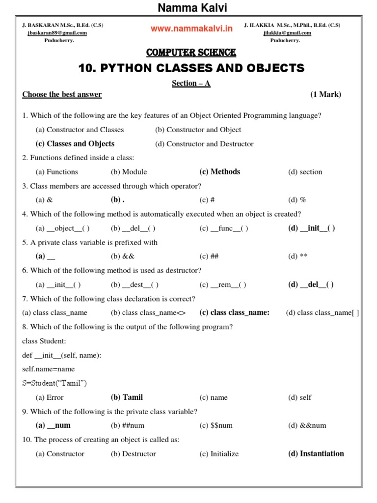 Namma Kalvi 12th Computer Science Chapter 10 Study Material em 214984 | PDF | Class (Computer ...