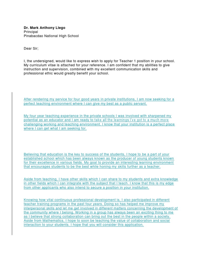 Sample Letter of Intent | PDF | Teacher Education | Schools