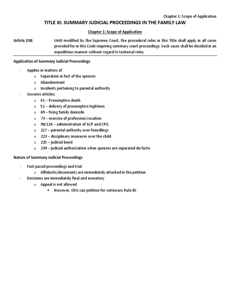 Title Xi: Summary Judicial Proceedings in The Family Law: Chapter 1 ...
