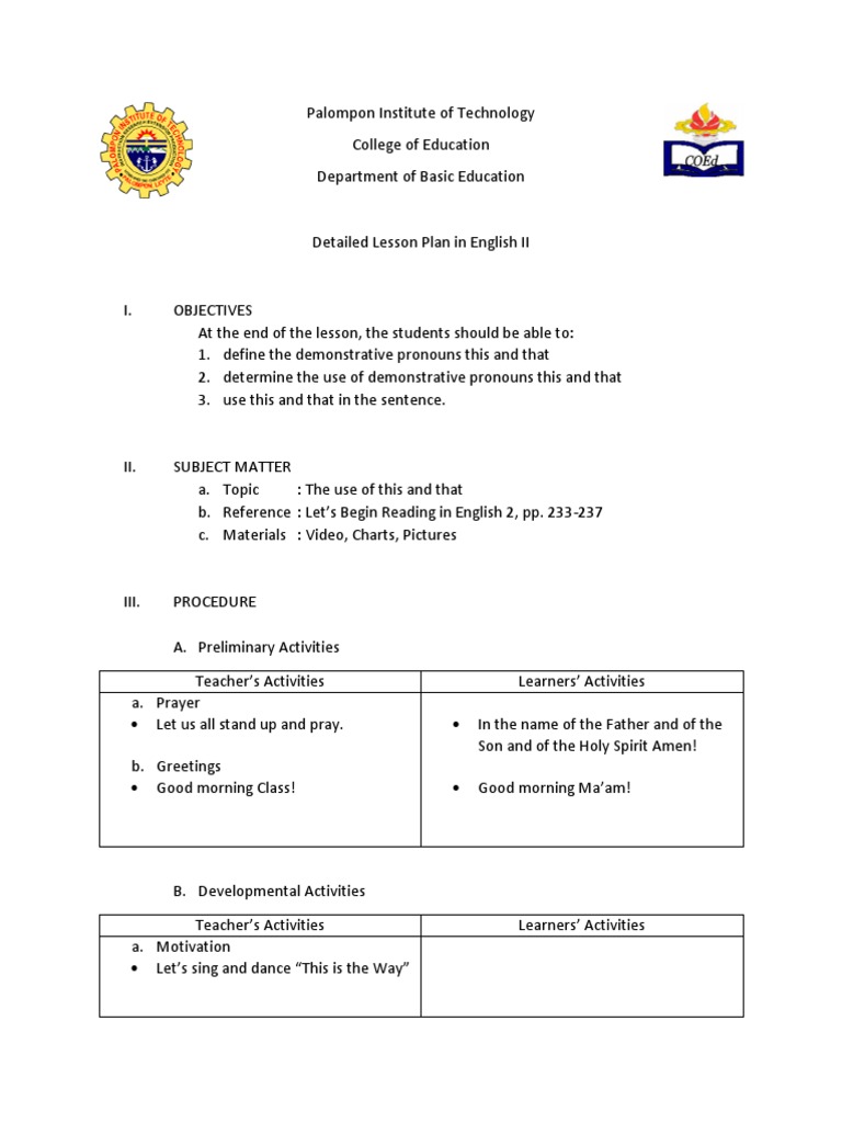 Detailed Lesson Plan in English 2 | PDF | Lesson Plan | Semiotics