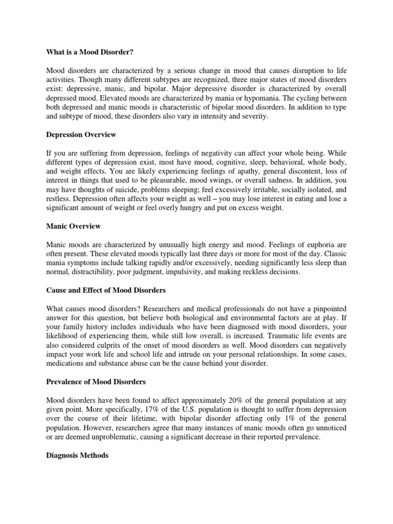Mood Disorder Overview | PDF | Mood Disorders | Mania