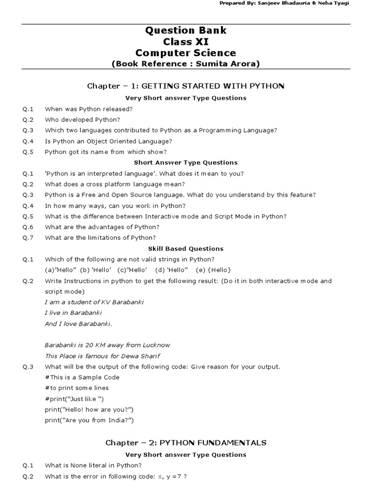 Question Bank Class Xi Cs-4 | PDF | Boolean Data Type | Boolean Algebra